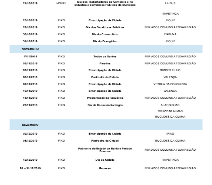 TRT5 aprova calendário de 2019 | Tribunal Regional do Trabalho 5ª Região